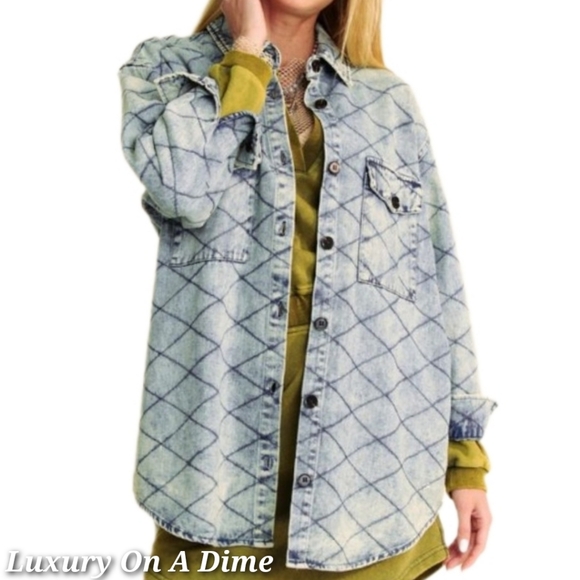 DAVI & DANI | Jackets & Coats | Davi Dani Denim Shacket Diamond Quilted ...